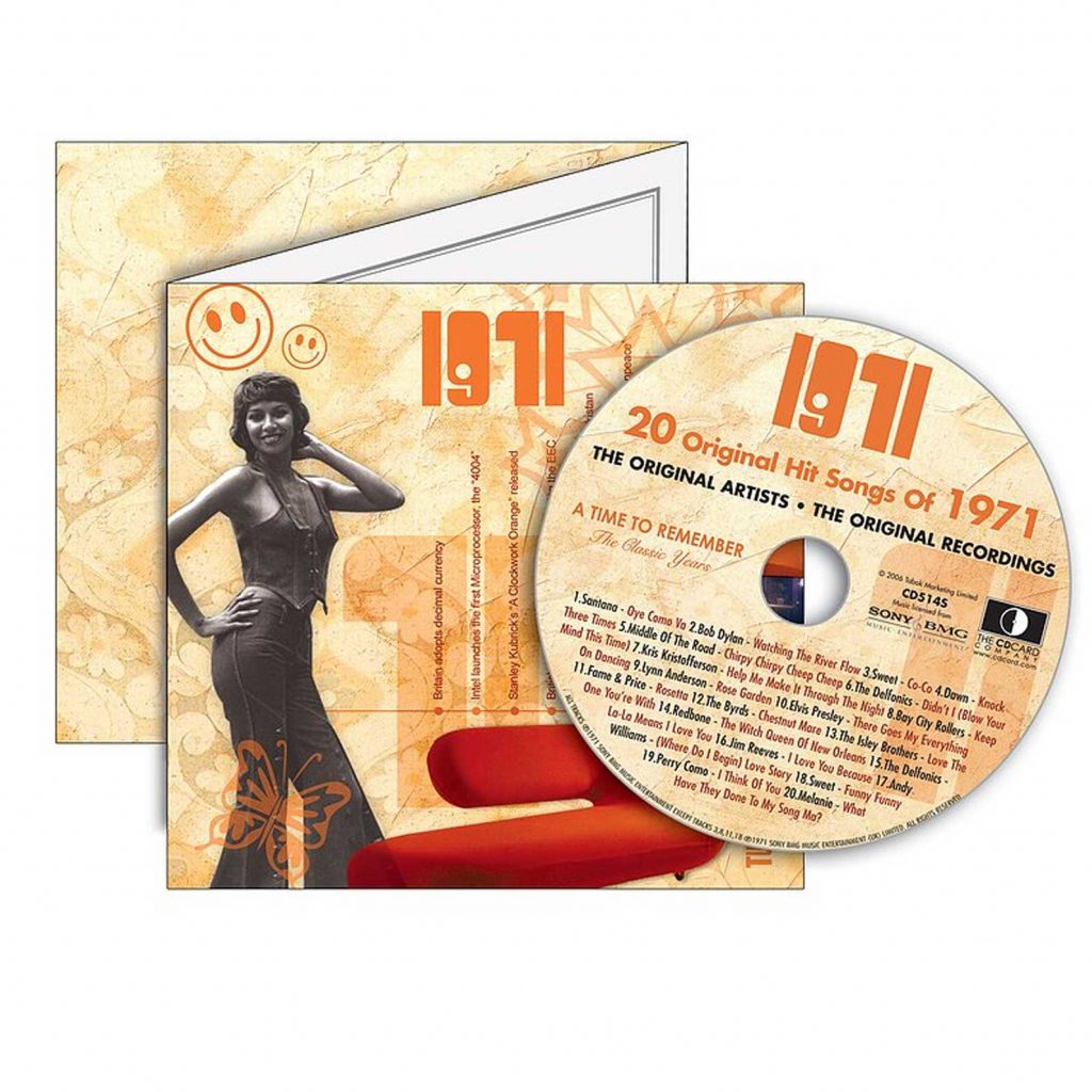 54th Anniversary Card with Original Hit Music of 1971. A Time to ...