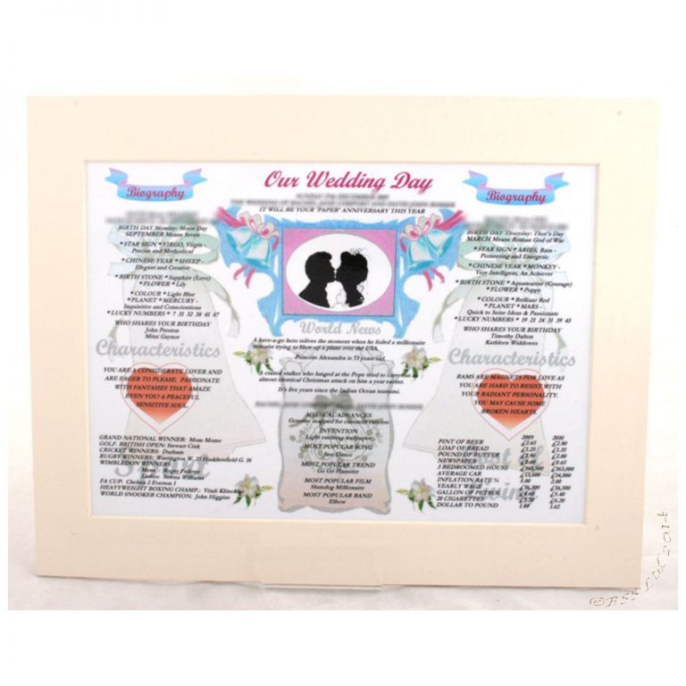 Personalised Our Wedding Day Commemorative Chart ~ Anniversary Ideas